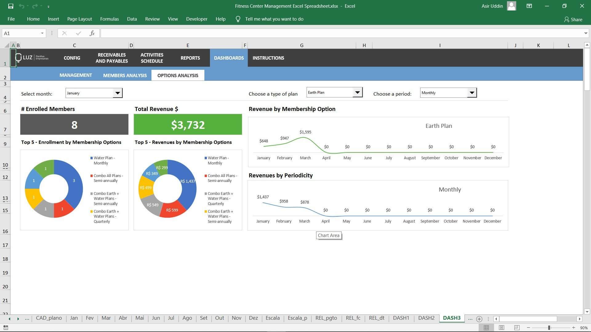 Fitness Center Management Excel Spreadsheet Template 5.0 - LUZ Templates